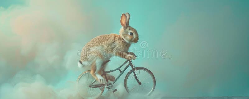 Rabbit Riding a Bicycle in a Dreamy Landscape, Whimsical and Surreal ...