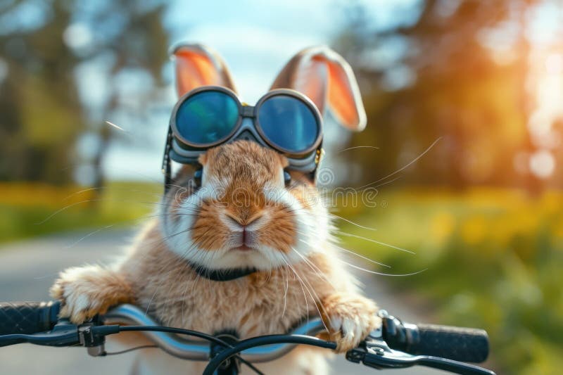 A Rabbit is Riding a Bicycle with a Helmet on Stock Image - Image of ...