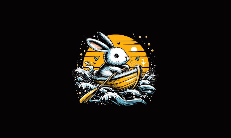 Rabbit Riding Boat on Sea Vector Illustration Artwork Design Stock ...