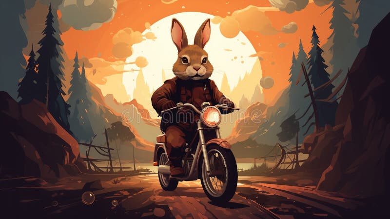 A Rabbit Riding a Motorcycle at Sunset AI Generated Stock Illustration ...