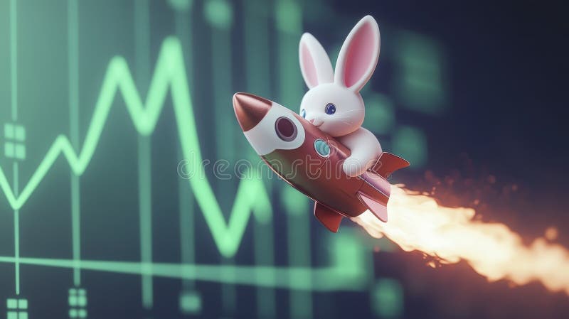 Rabbit Riding Rocket, Stock Market Growth Illustration. Stock Photo ...