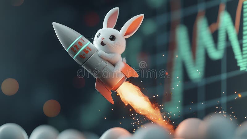 Rabbit Riding Rocket, Stock Market Growth Illustration. Stock Image ...