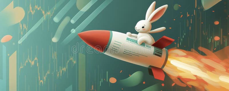 Rabbit Riding Rocket, Stock Market Growth Illustration. Stock Photo ...