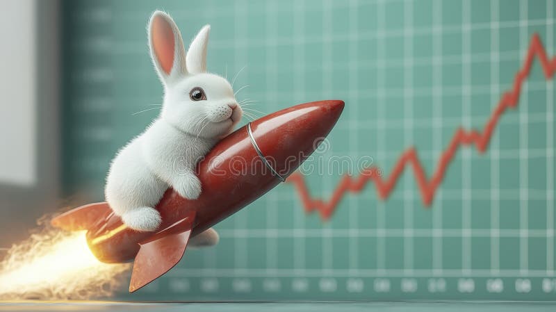 Rabbit Riding Rocket, Stock Market Growth Illustration. Stock Image ...