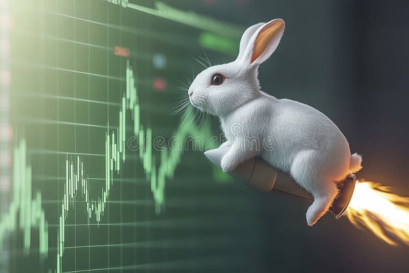 Rabbit Riding Rocket, Stock Market Growth Illustration. Stock Image ...
