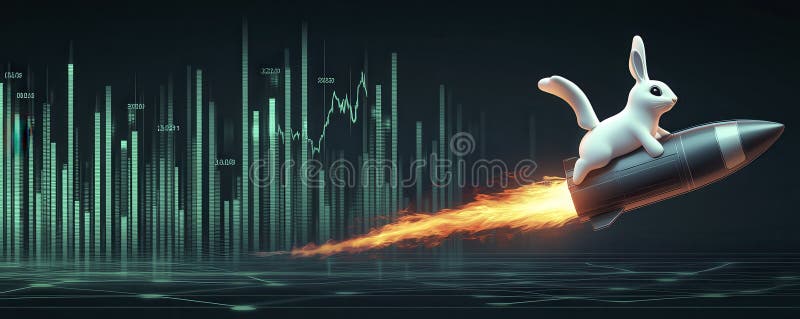 Rabbit Riding Rocket, Stock Market Growth Illustration. Stock Image ...