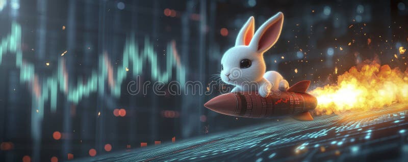 Rabbit Riding Rocket, Stock Market Growth Illustration. Stock Photo ...