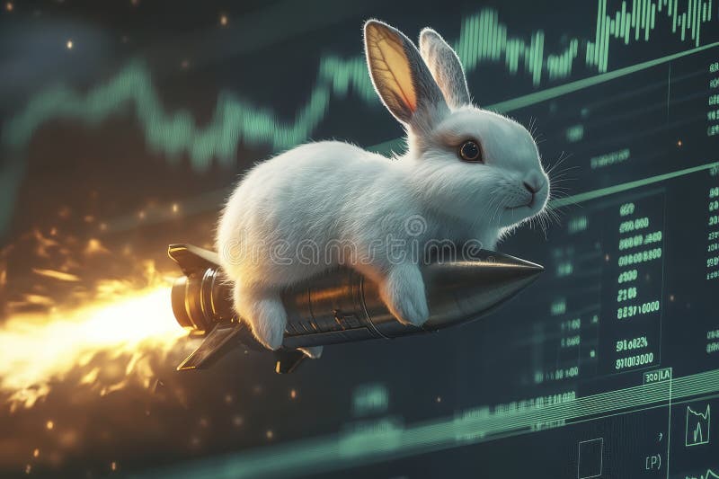 Rabbit Riding Rocket, Stock Market Growth Illustration. Stock Image ...