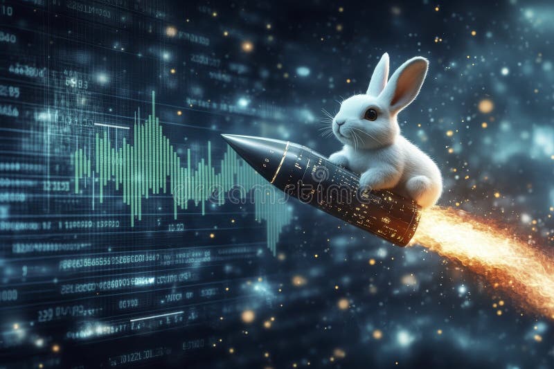 Rabbit Riding Rocket, Stock Market Growth Illustration. Stock Image ...