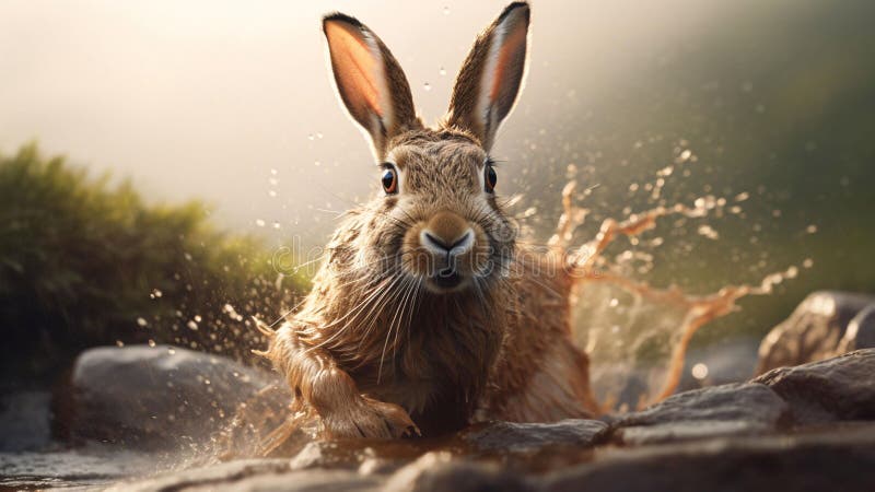 Rabbit in the River Rabbit in the Water Stock Illustration ...