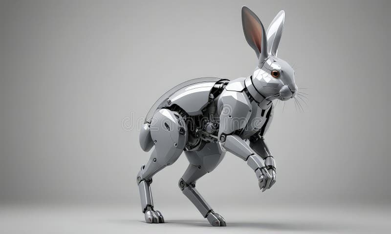 Rabbit Robot is Standing on Its Hind Stock Illustration - Illustration ...