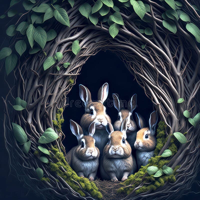 Rabbit in a Round Frame on a Dark Background. Happy Bunnys with Easter ...