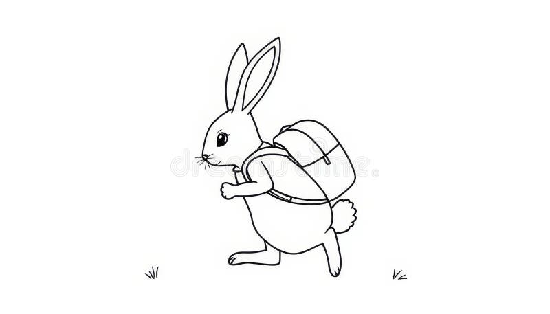 Rabbit is Running with a Backpack on Stock Illustration - Illustration ...