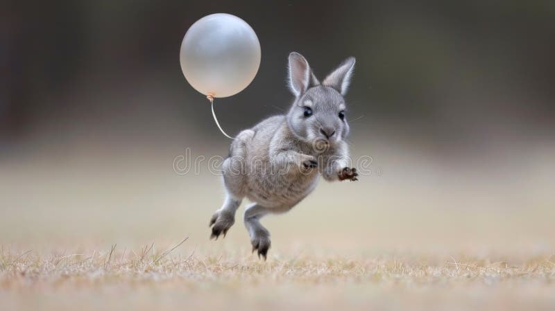 A Rabbit is Running with a Balloon in Its Mouth, AI Stock Image - Image ...