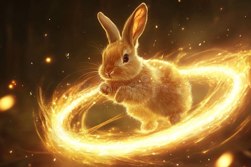 A Rabbit is Running in a Circle of Gold Sparks Stock Illustration ...