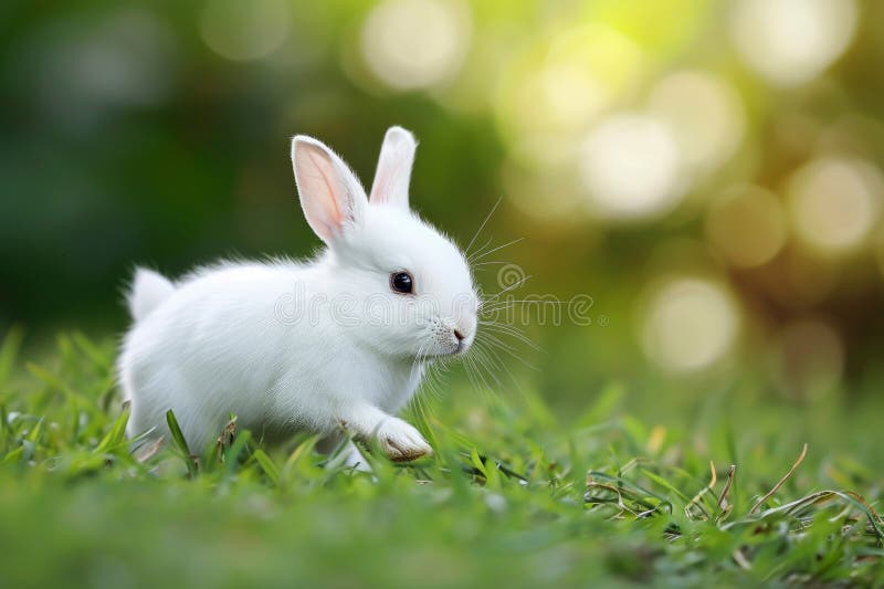 A Rabbit Running in a Field of Green Grass. Generative Ai Stock Photo ...