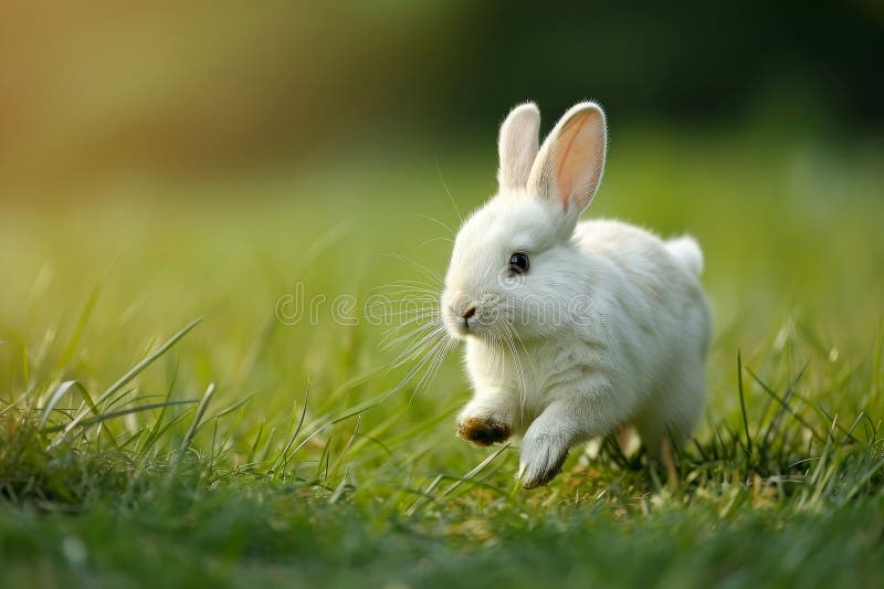 A Rabbit Running in a Field of Green Grass. Generative Ai Stock Image ...