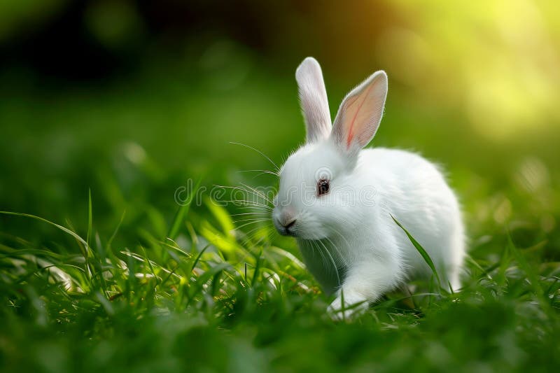 A Rabbit Running in a Field of Green Grass. Generative Ai Stock Image ...