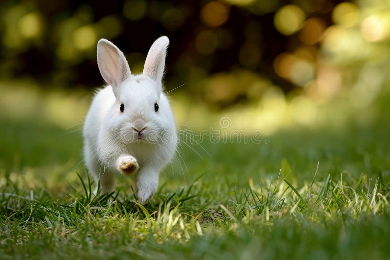 A Rabbit Running in a Field of Green Grass. Generative Ai Stock Image ...