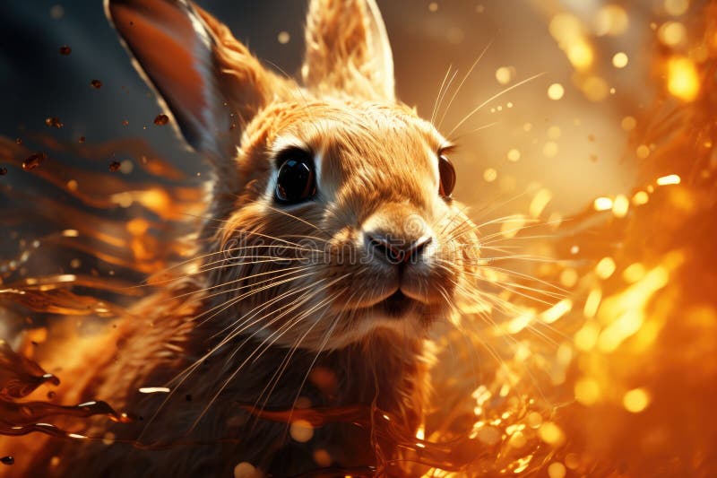 A Rabbit is Running through the Fire, AI Stock Illustration ...