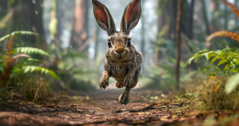 A Rabbit Running through a Forest in the Middle of the Day, AI Stock ...