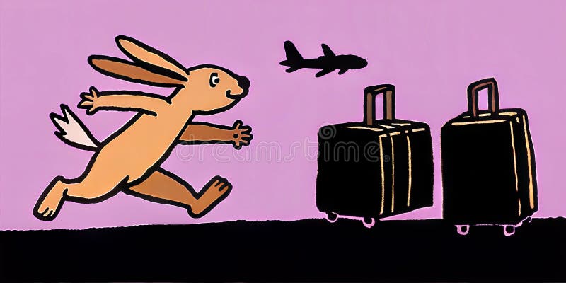 A Rabbit is Running with Luggage and an Airplane in the Background ...