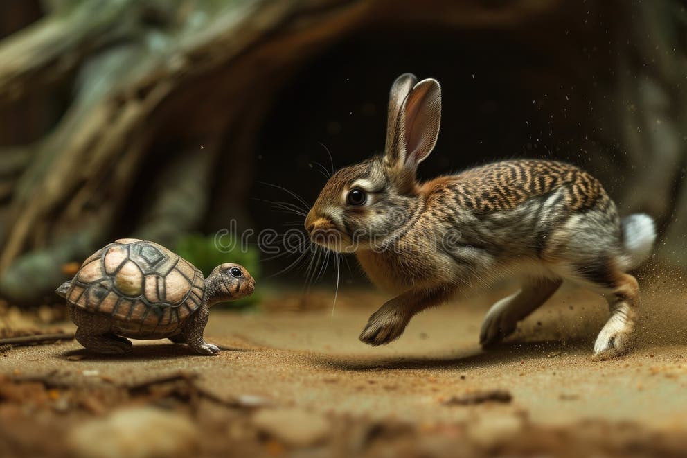 Rabbit Running a Tortoise-and-the-hare Race Stock Illustration ...