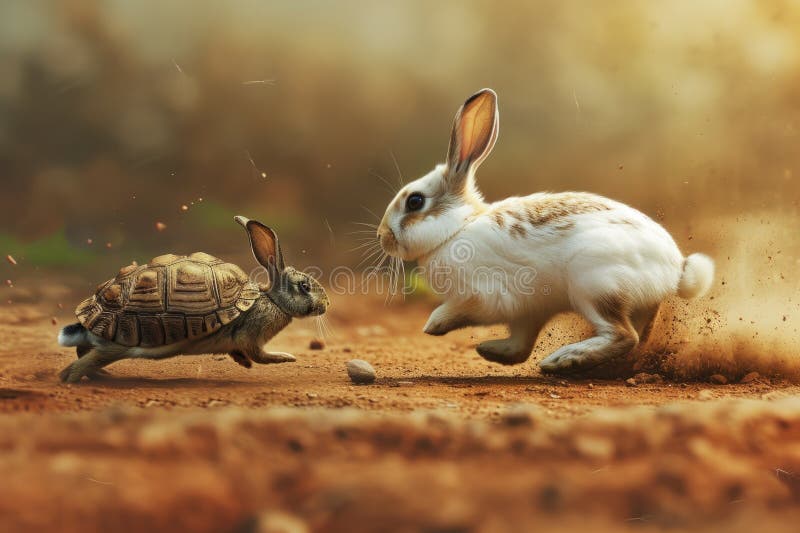 Rabbit Running a Tortoise-and-the-hare Race Stock Illustration ...