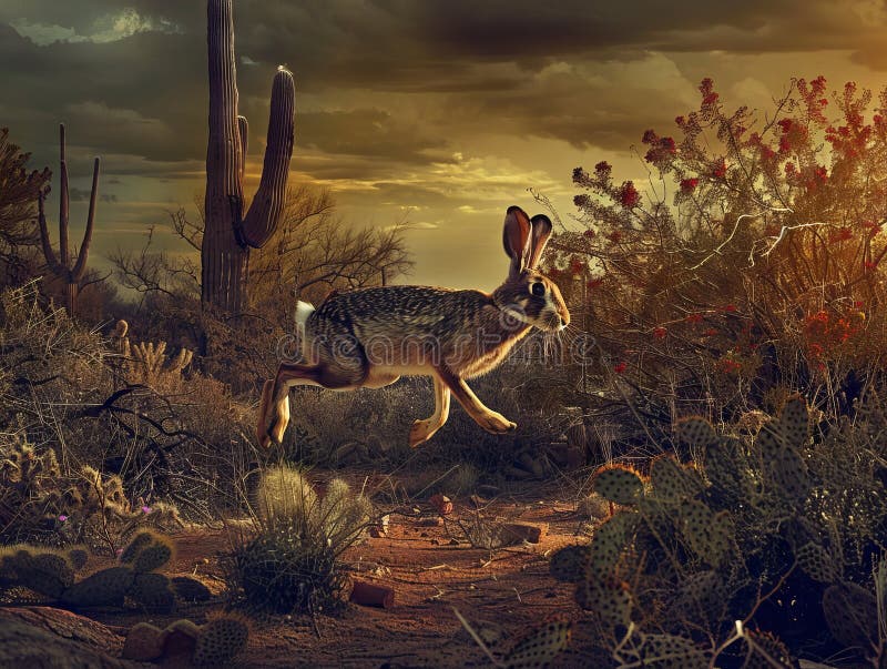Rabbit Runs through Desert Plants, Rabbit Runs through the Desert in ...