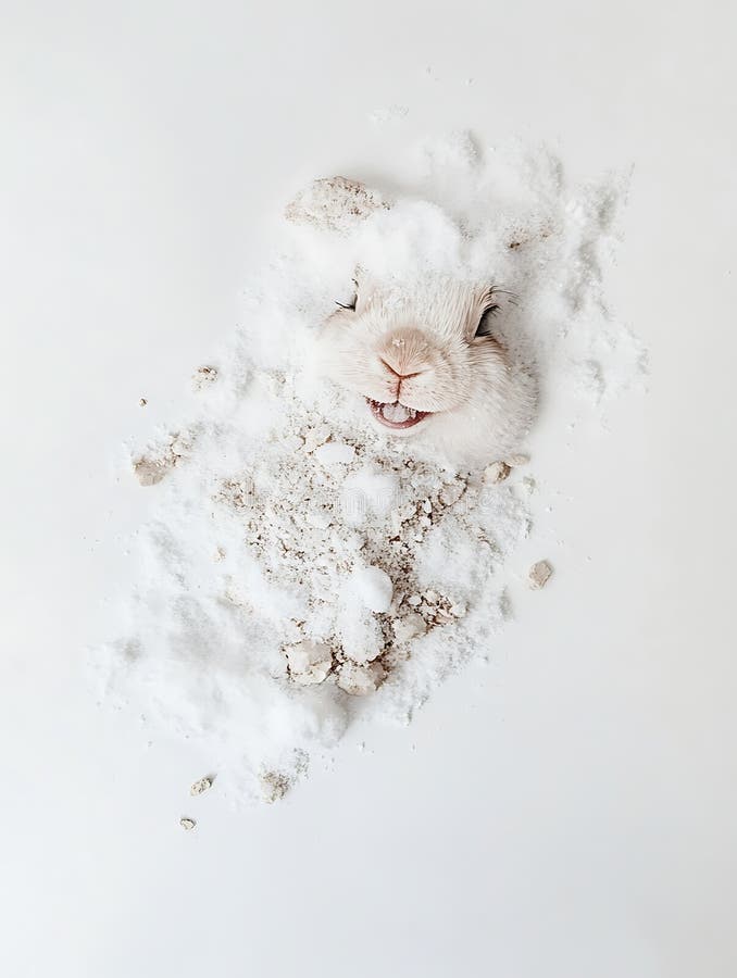 A Rabbit S Face Peeks through a Layer of Fine, White Powder, Possibly ...
