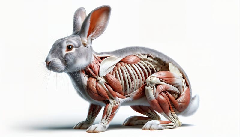 Rabbit’s Skeletal and Muscular Systems from a Side Perspective Stock ...