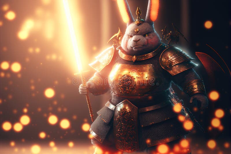 Rabbit Samurai in Traditional Drawing Style. Japanese Styled Art with ...