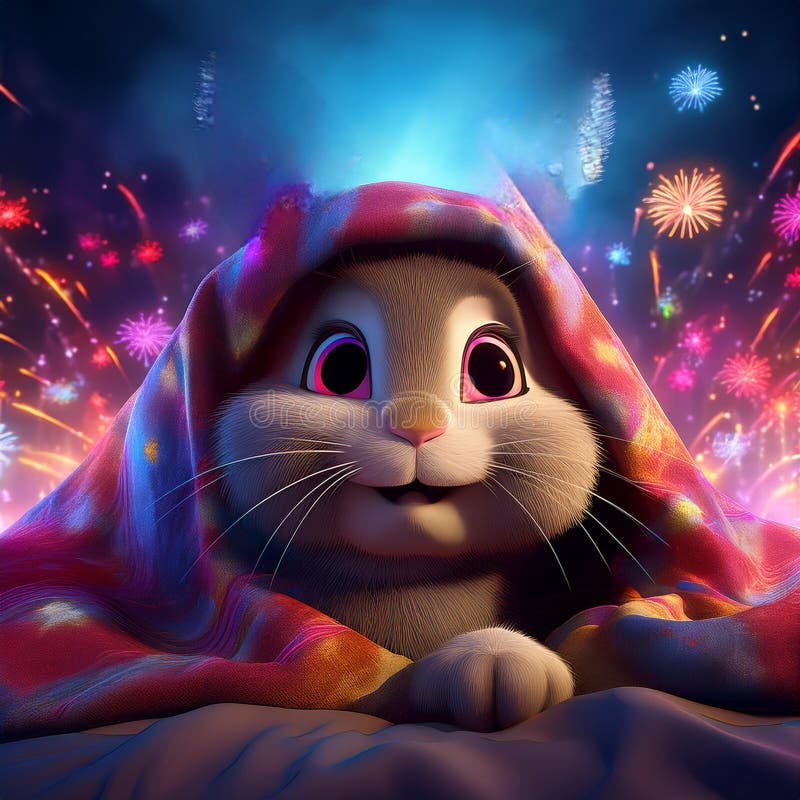 Rabbit Scared of Fireworks Cartoon Stock Photo - Image of rabbit ...