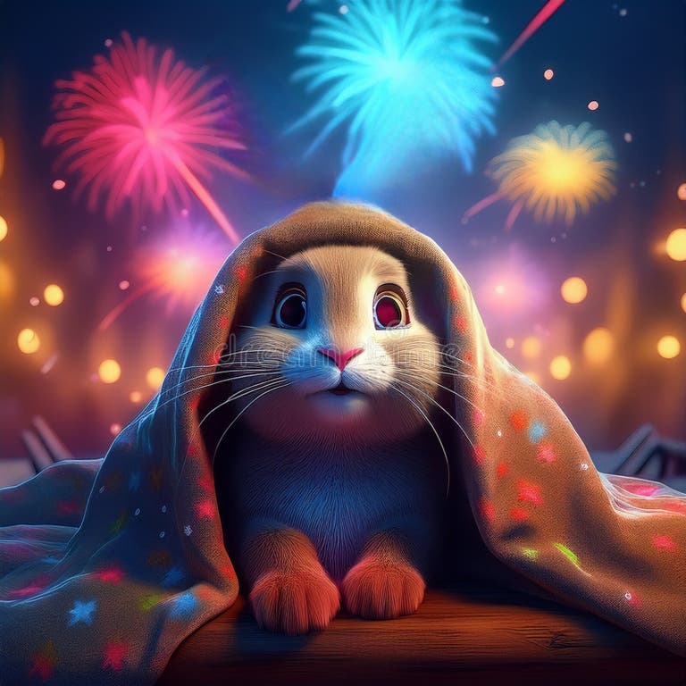 Rabbit Scared of Fireworks Cartoon Stock Photo - Image of scared ...