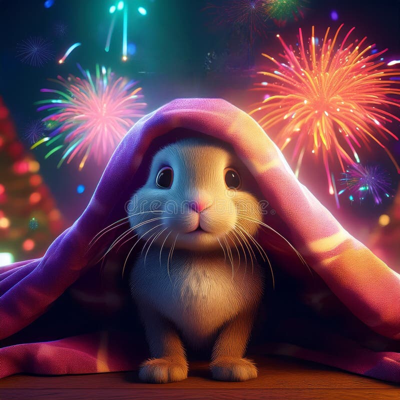 Rabbit Scared of Fireworks Cartoon Stock Photo - Image of bunny, rabbit ...