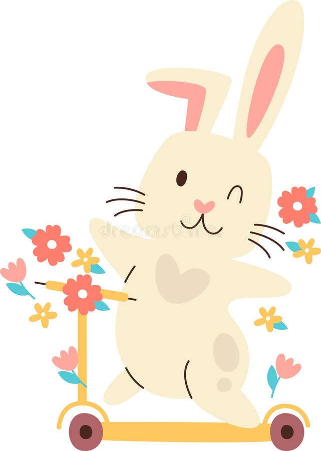 Rabbit on Scooter with Flowers Stock Vector - Illustration of spring ...