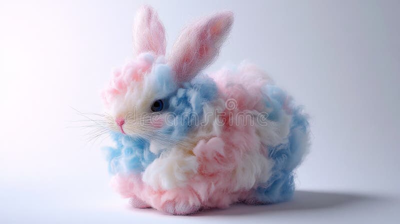 A Rabbit Sculpted from Fluffy Cotton Candy, Pink and Blue with a Cloud ...
