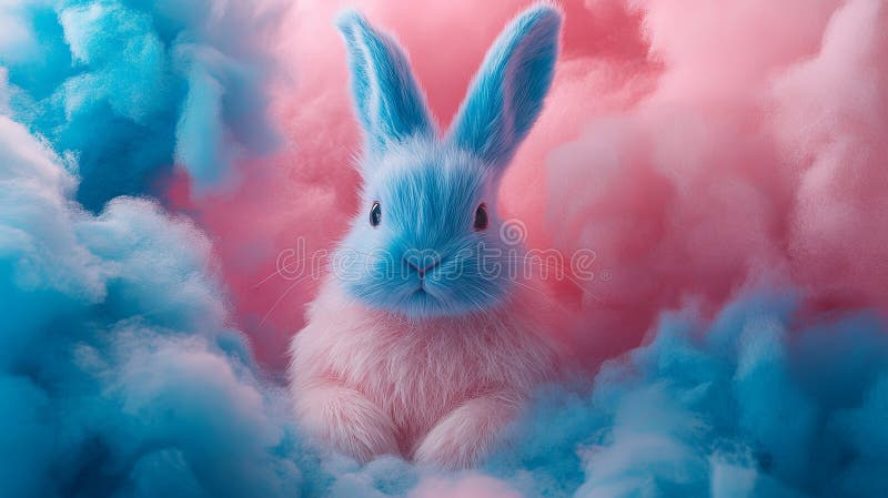 A Rabbit Sculpted from Fluffy Cotton Candy, Pink and Blue with a Cloud ...