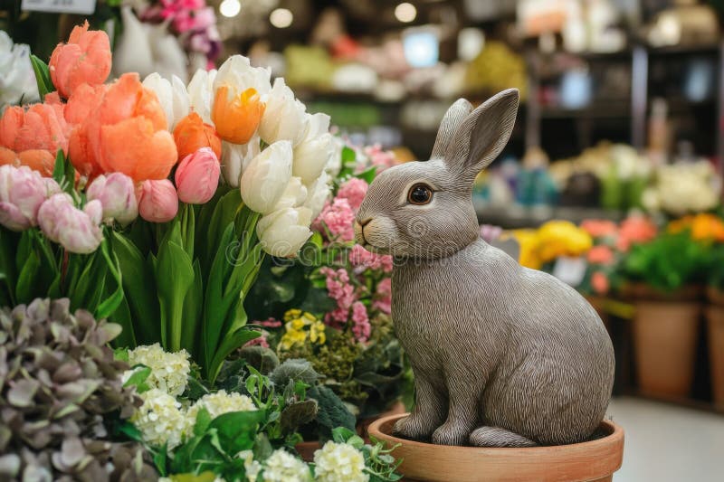 Rabbit Sculpture Amidst Colorful Flower Display Stock Image - Image of ...