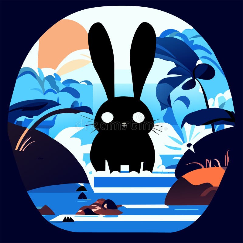 Rabbit in the Sea. Vector Illustration in a Flat Style Stock Vector ...