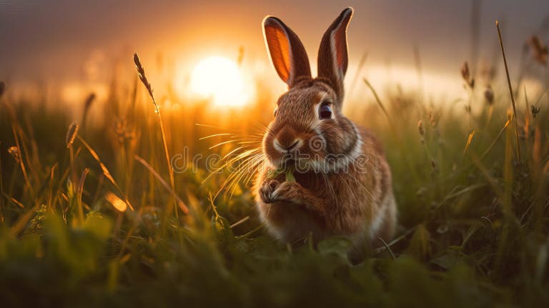Rabbit Seats on Green Grass. Easter Bunny Stock Illustration ...
