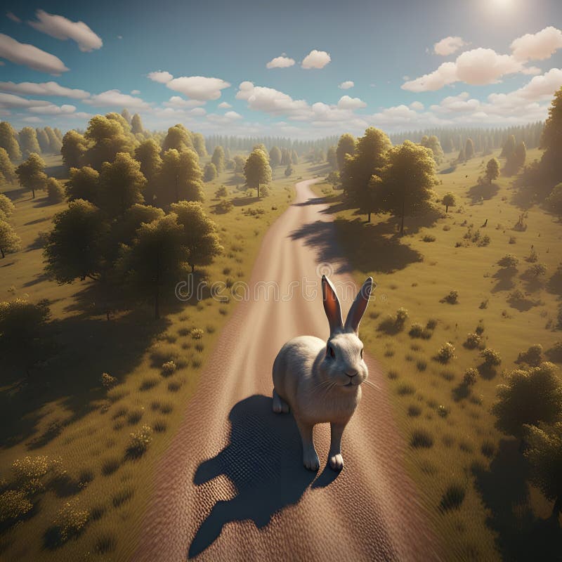 Generative AI of a Rabbit Running Down a Dirt Road Stock Image - Image ...
