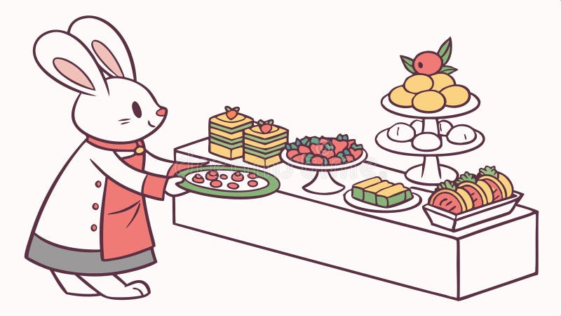 Rabbit Server at Buffet, Food Service, Restaurant Dining, Vector Design ...