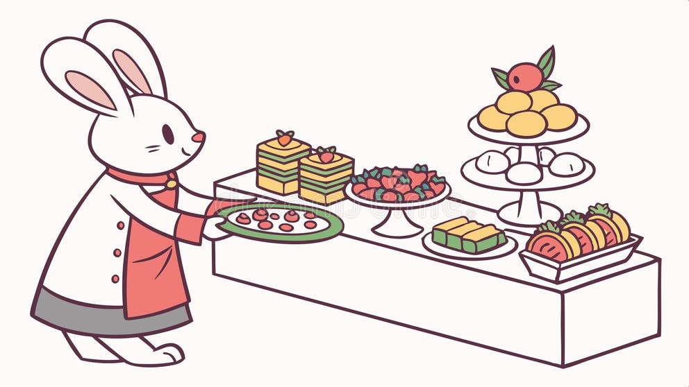 Rabbit Server at Buffet, Food Service, Restaurant Dining, Vector Design ...