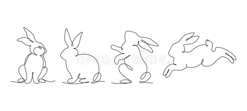 Set of Easter Bunny in Single Continuous One Line Style Stock Vector ...