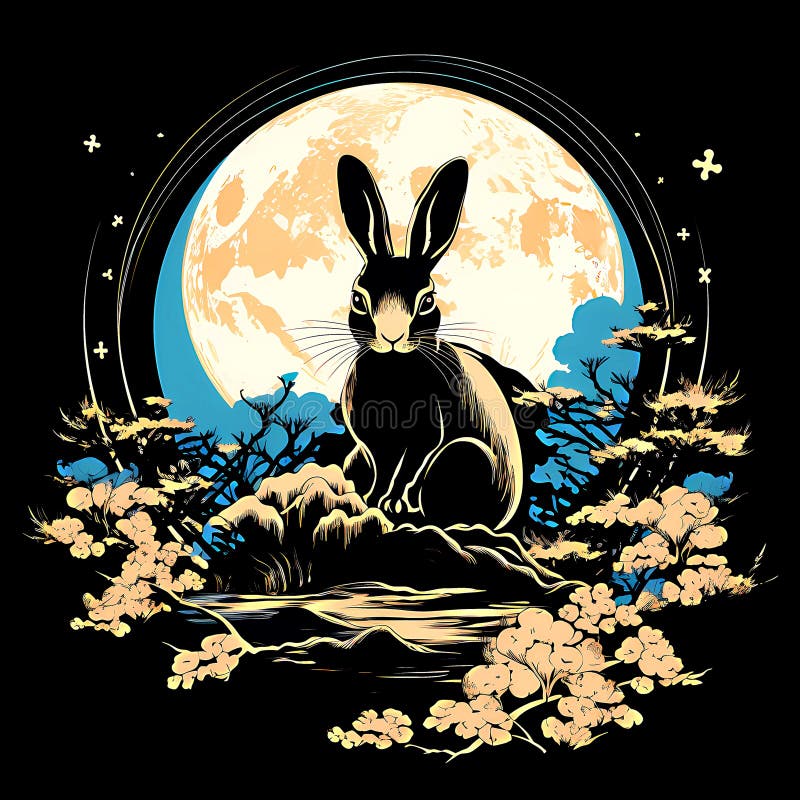 Rabbit shadow on blue moon stock illustration. Illustration of face ...