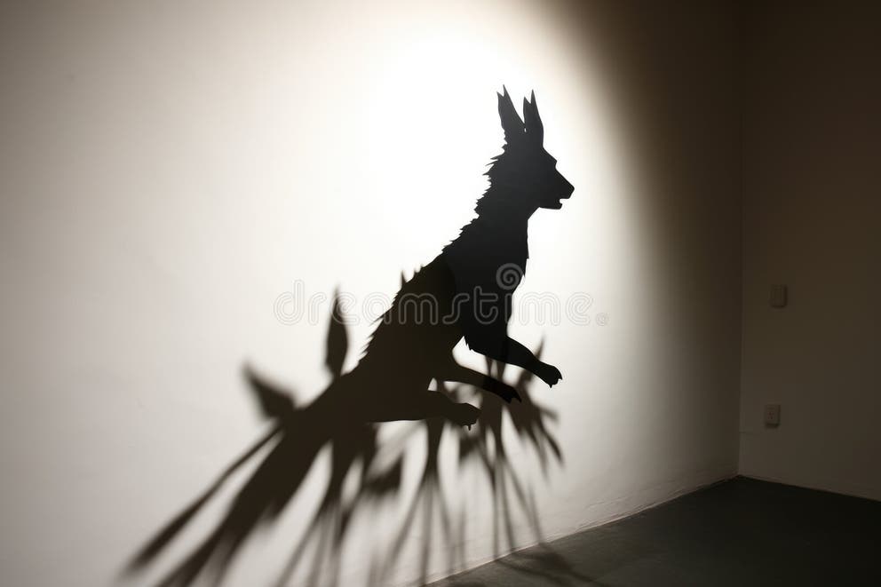 A Rabbit Shadow Puppet on a White Wall with a Single Light Source Stock ...