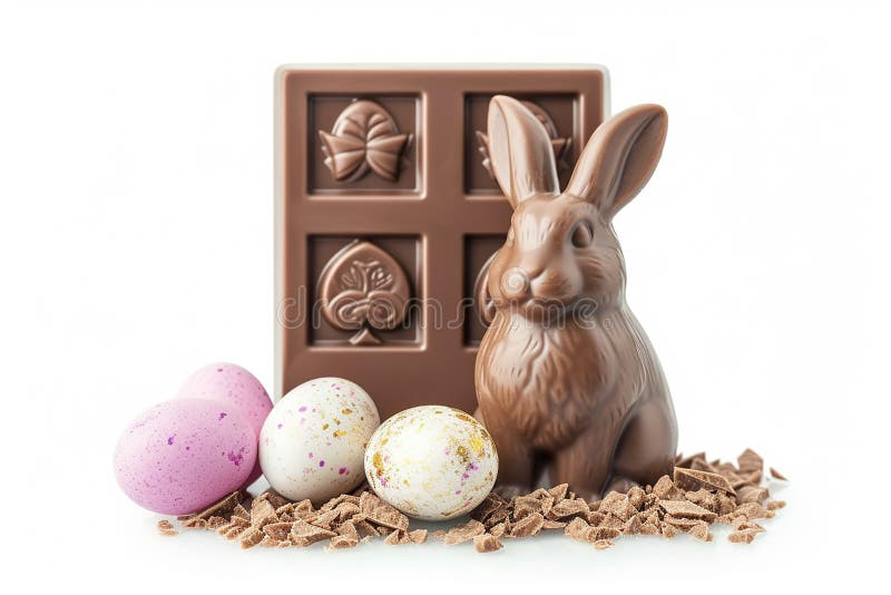 Rabbit Shaped Chocolate with Easter Eggs Isolated White Stock Image ...