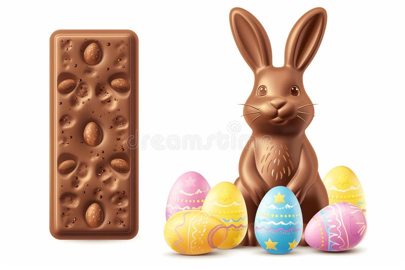 Rabbit Shaped Chocolate with Easter Eggs White Stock Illustration ...
