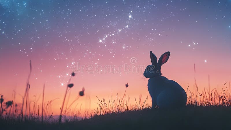 Rabbit Shaped Constellation Above a Pastel Twilight Sky. Stock Image ...